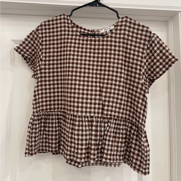 Madewell | Tops | Madewell Checkered Cropped Flare Top With Cap Sleeves ...